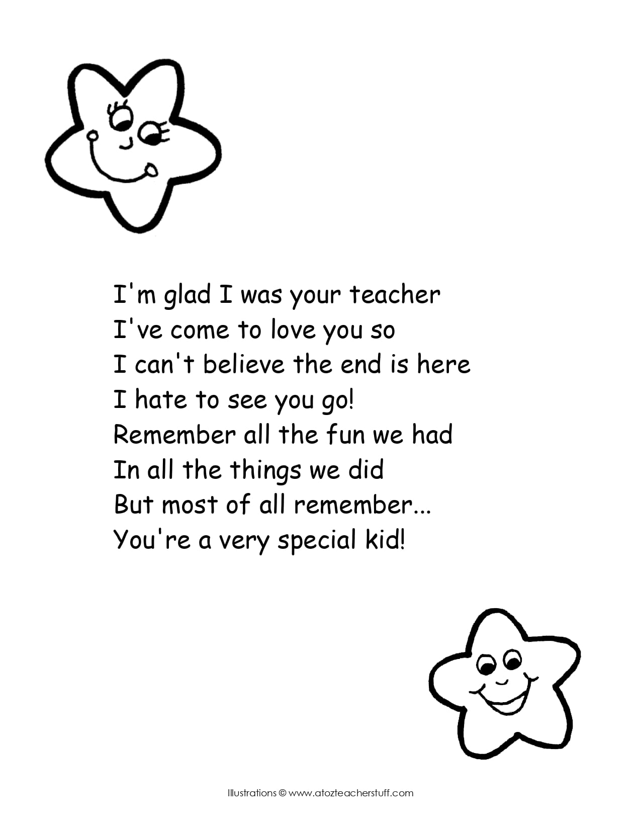 End of the Year Poem for Students - A to Z Teacher Stuff