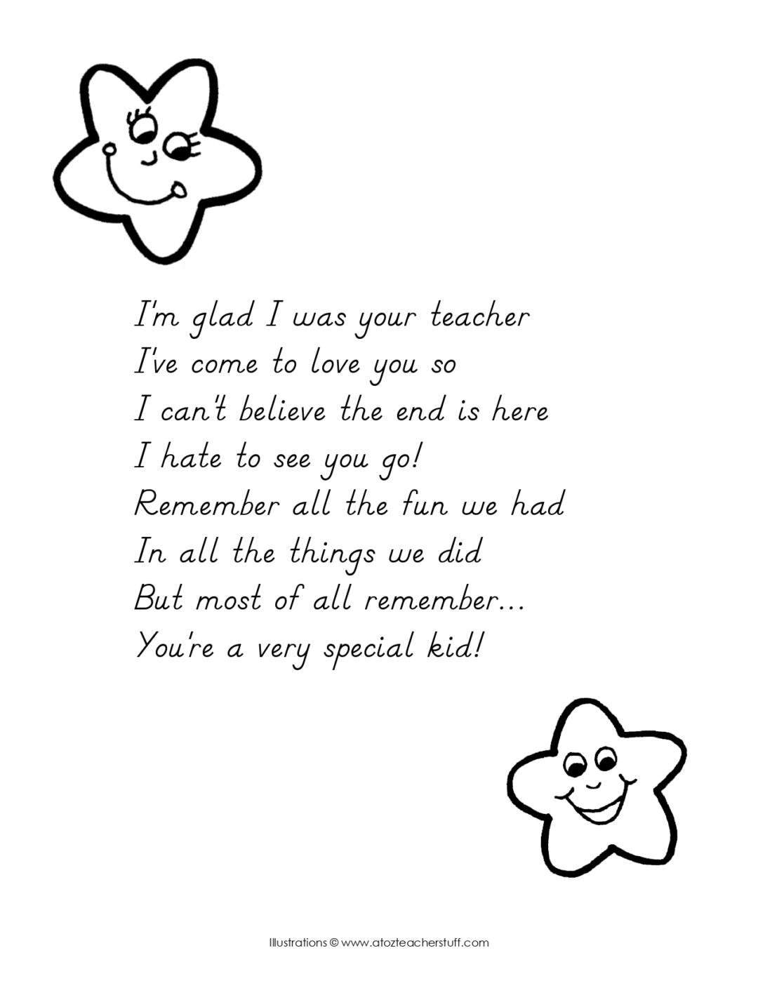 End of the Year Poem for Students - A to Z Teacher Stuff