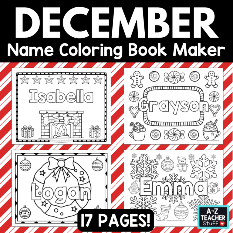 December Name Coloring Book Pages - A to Z Teacher Stuff
