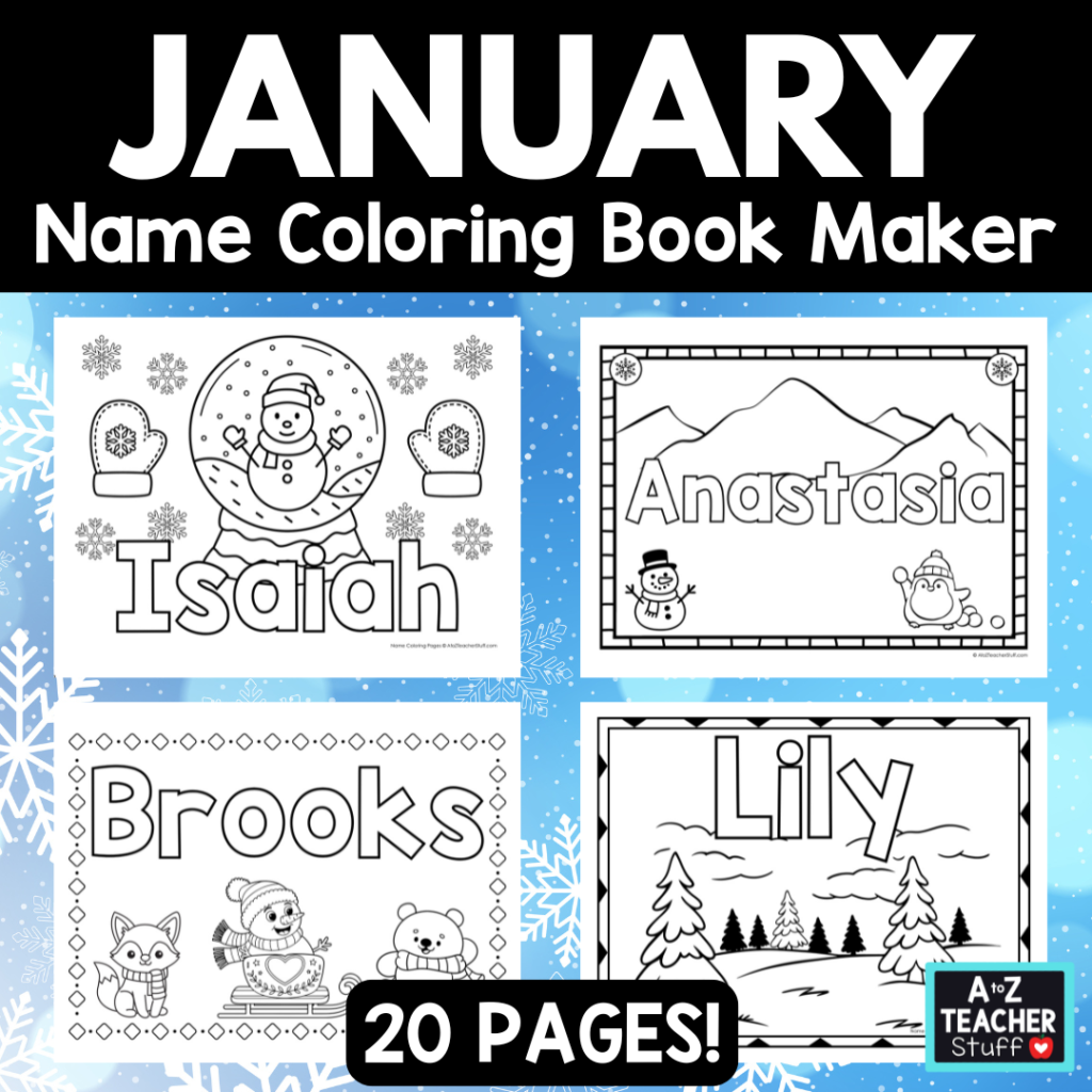January Name Coloring Book Pages - A to Z Teacher Stuff